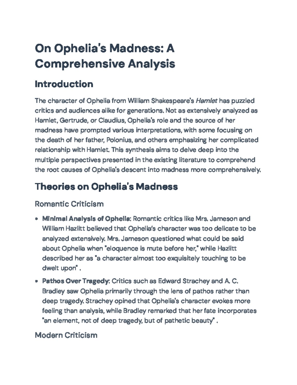 Analysis of Ophelia's Madness in Shakespeare's Hamlet - ENG101 - Studocu