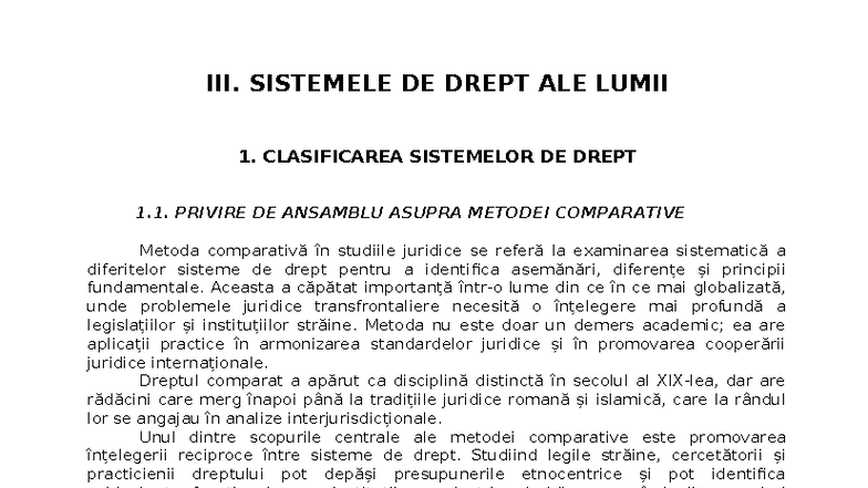 SISTEMELE DE DREPT ALE LUMII: CLASIFICARE ȘI METODE COMPARATIVE - Studocu