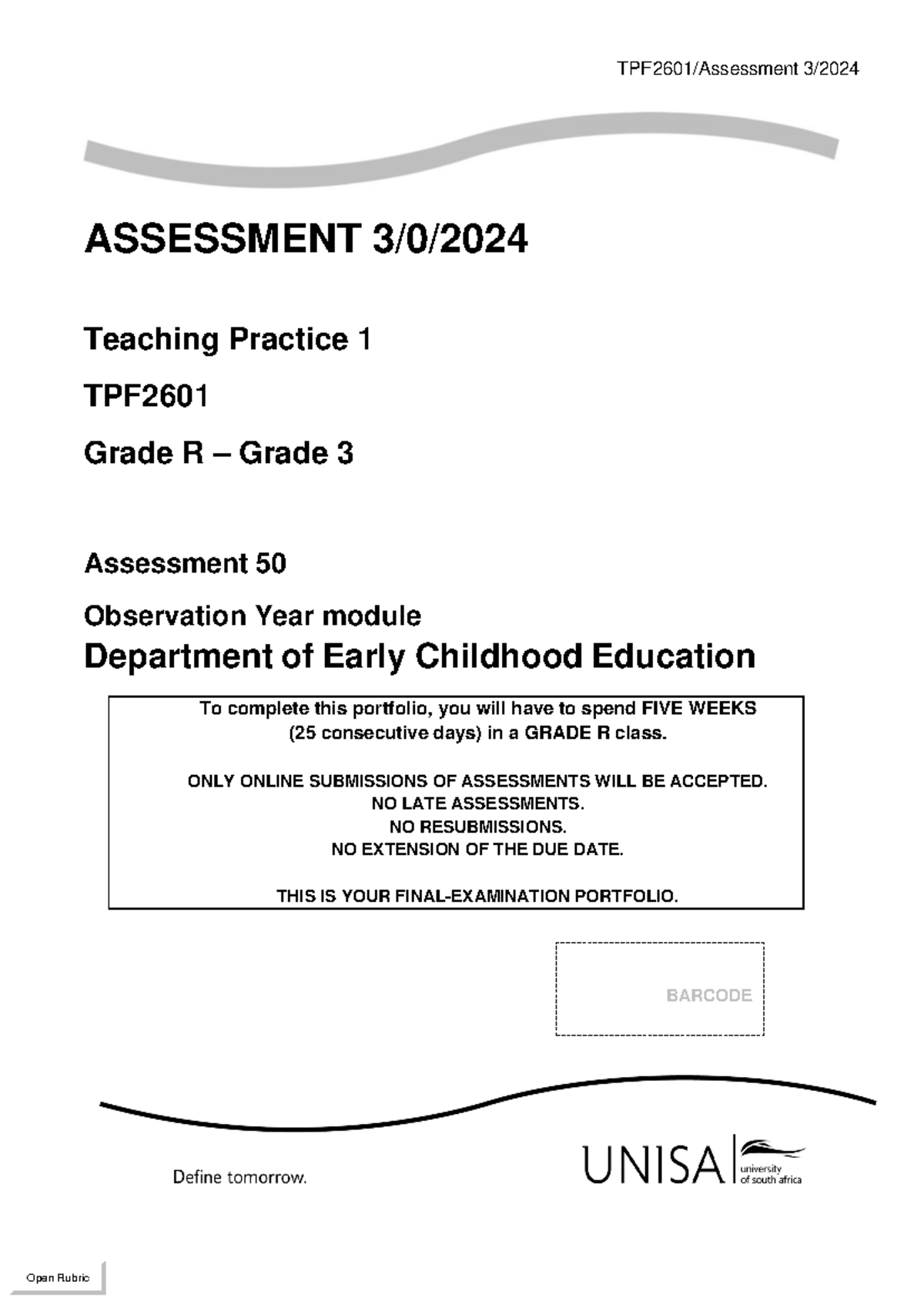 TPF2601/Final Examination Portfolio for Assessment 3/2024 - Studocu