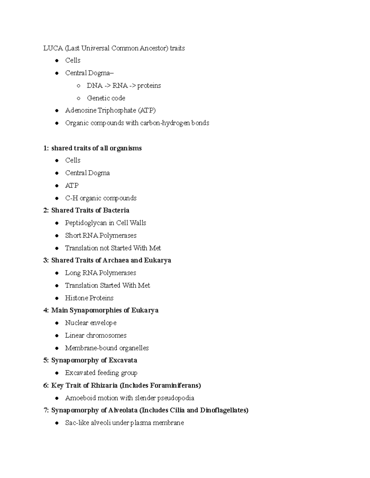 Tree of Life Traits - Professor Jeffrey DaCosta. Unit 3 - LUCA (Last ...