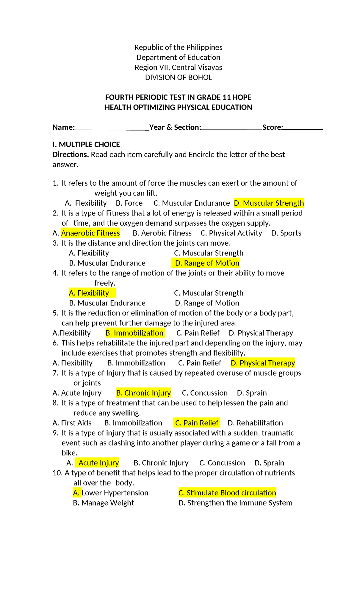 Examination for Science - Republic of the Philippines Department of ...
