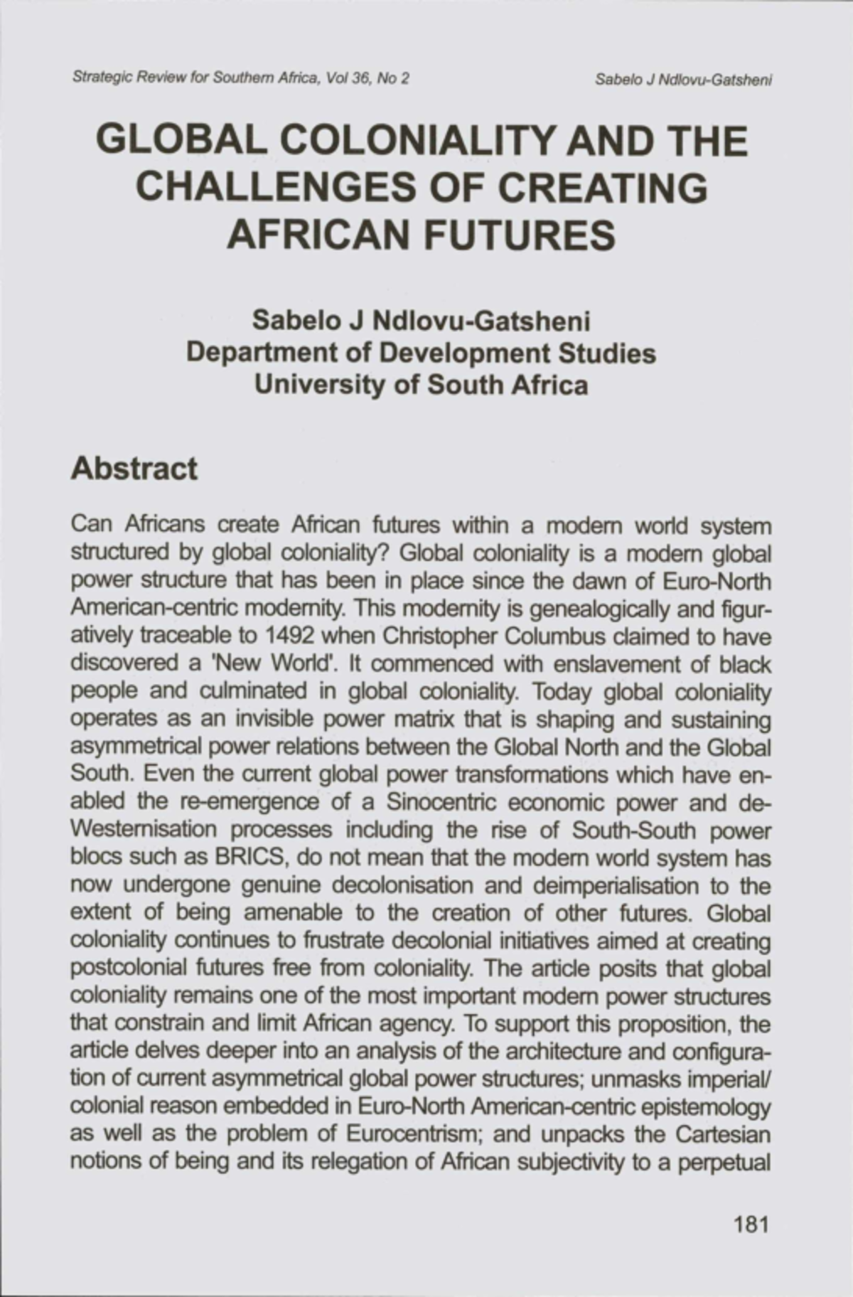 African Futures in a Modern World: Examining Global Coloniality - Studocu