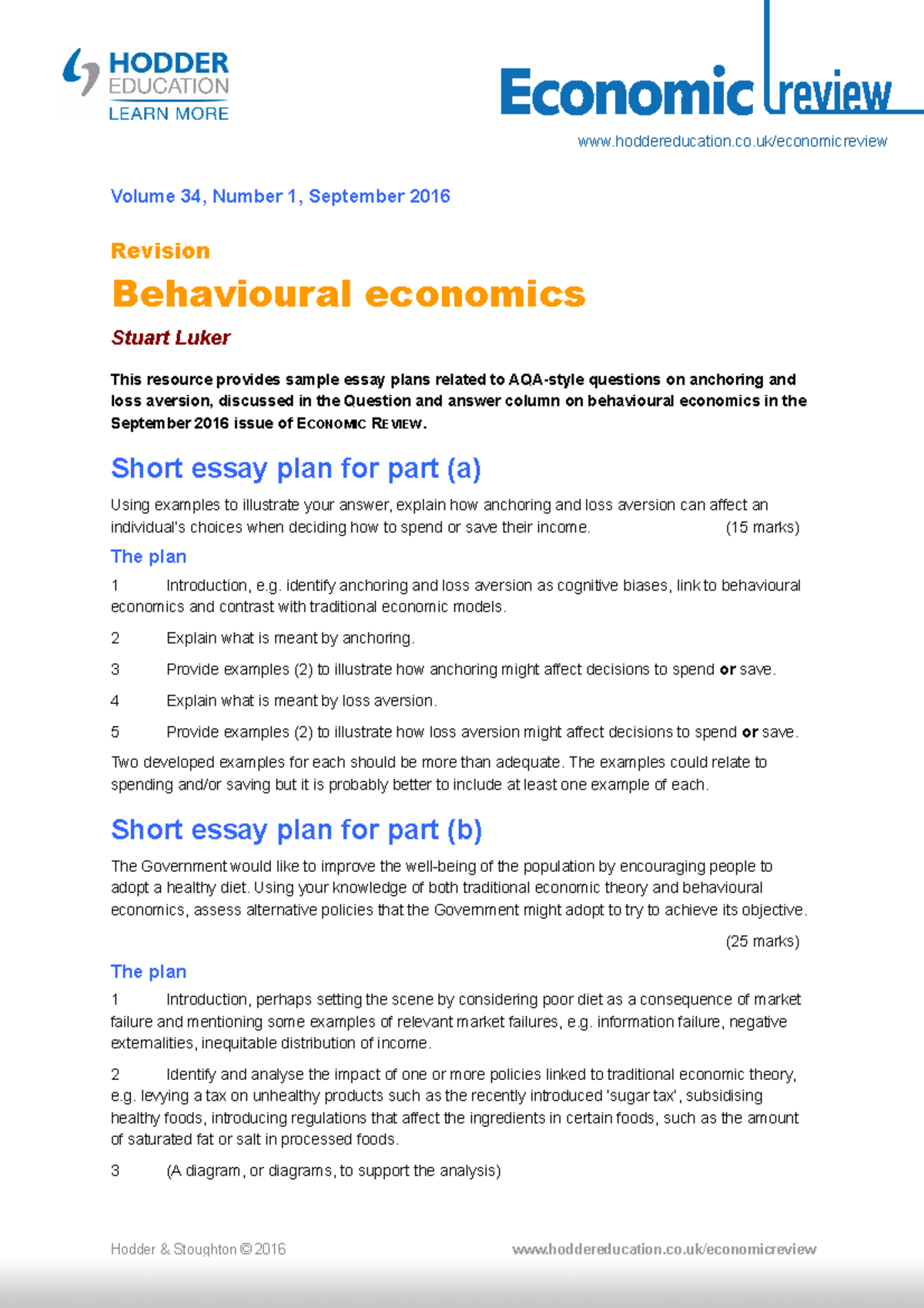 AQA Economic Review 34.1: Revision Notes on Behavioural Economics - Studocu