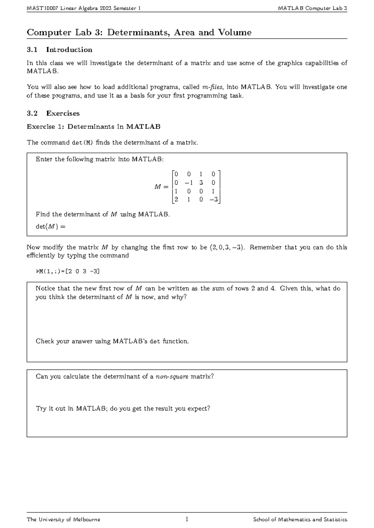 Matlab Lab 03 question - Computer Lab 3: Determinants, Area and Volume ...