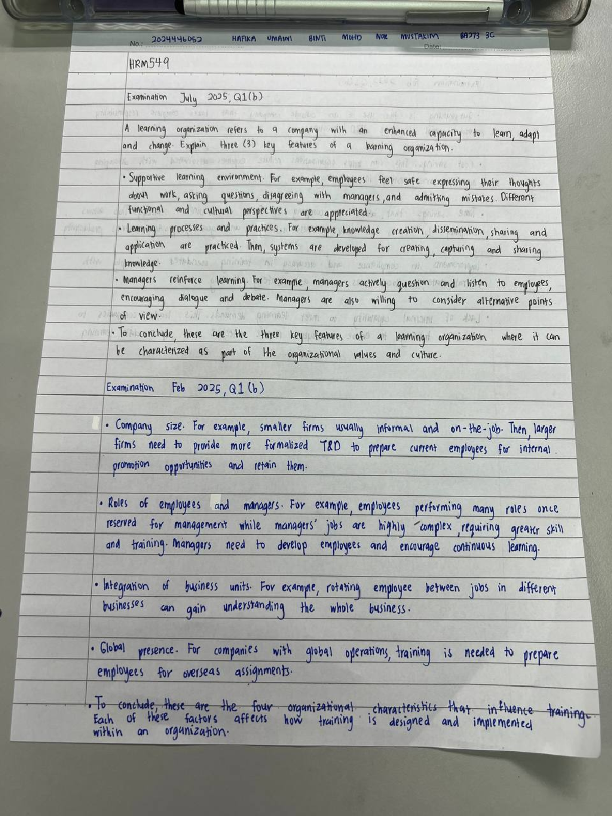 HRM549 Tutorial: Key Features of Learning Organizations - Studocu