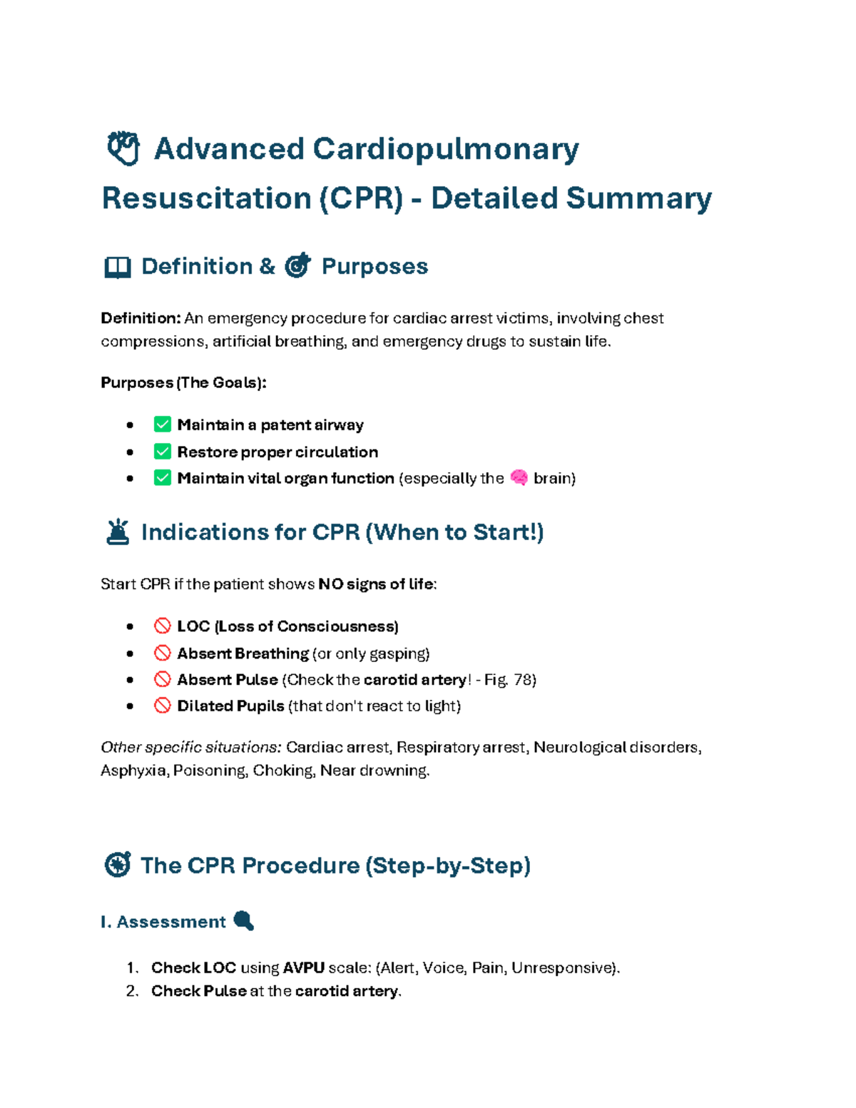Advanced Cardiopulmonary Resuscitation (CPR) Summary for ALS - Studocu
