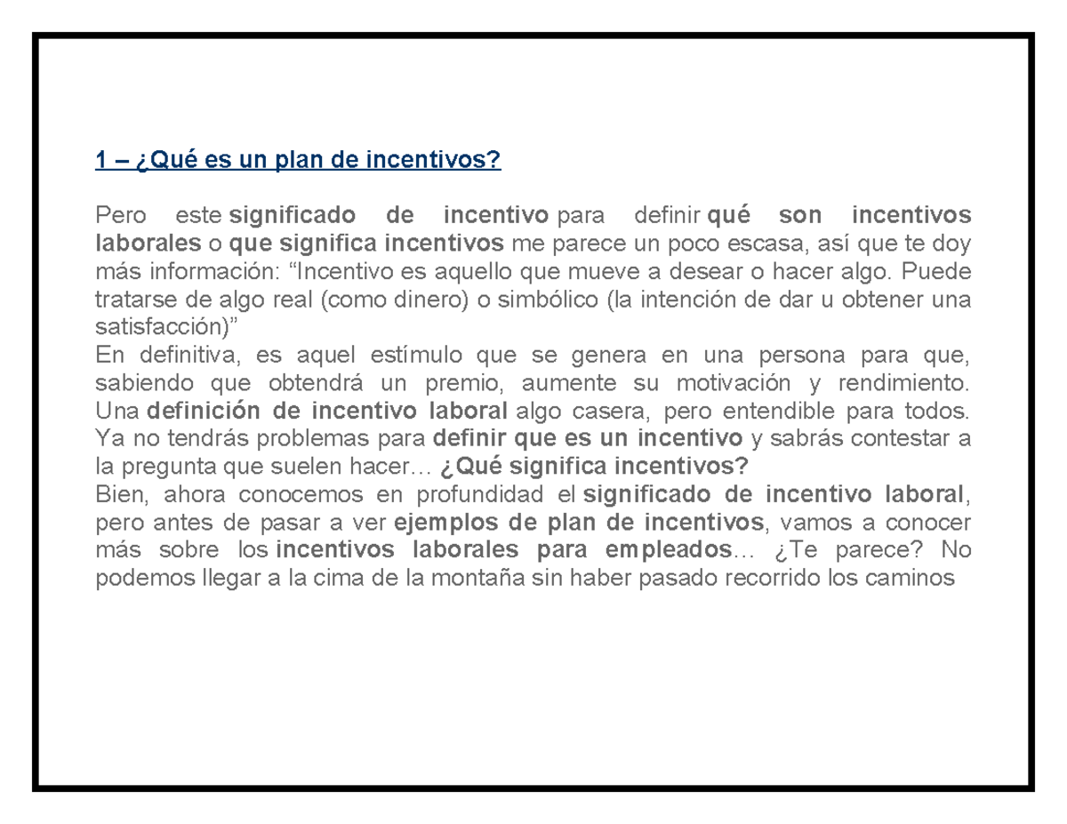 14 SEPT. Plan de Incentivos Laborales: Definición y Ejemplos - Studocu