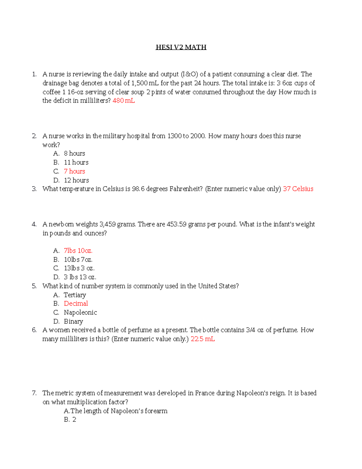 HESI V2 Math Exam Study Notes: Essential Concepts and Problems - Studocu