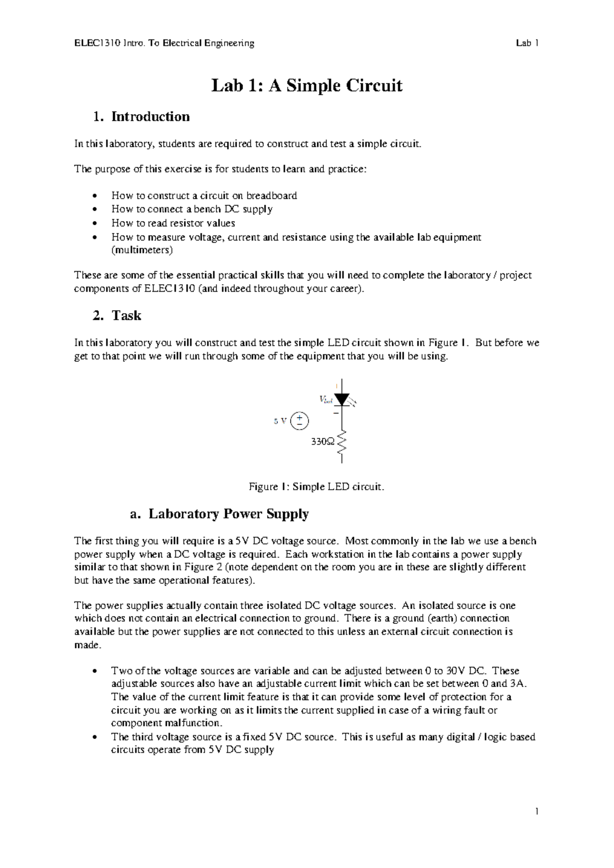 ELEC1310 Lab 1: Constructing and Testing a Simple Circuit - Studocu