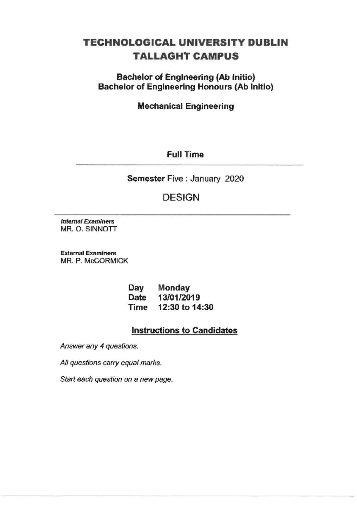 Design Exam FT 2020 - B.E. (Ab Initio) Mechanical Engineering - Studocu