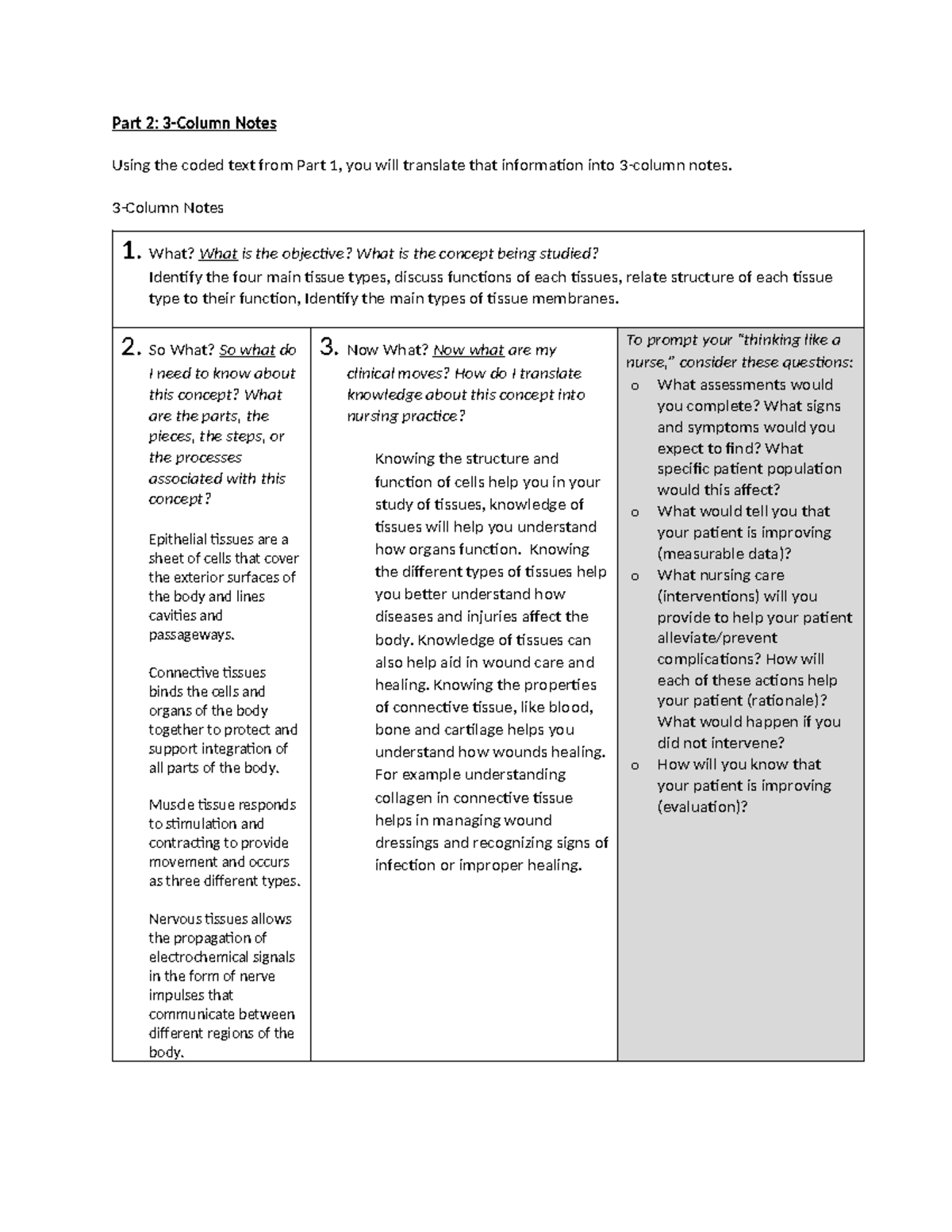 3-Column Notes on Tissue Types and Nursing Implications - Studocu