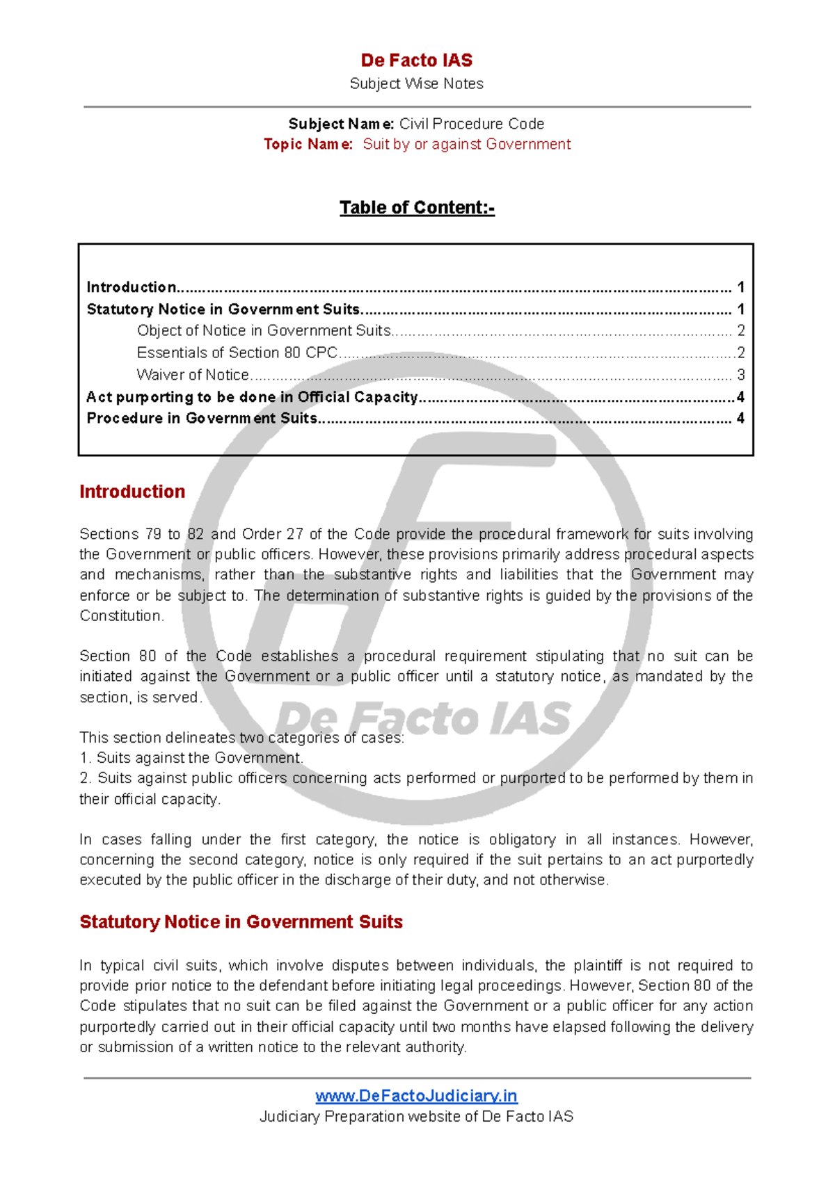 De Facto IAS Civil Procedure Code Notes: Suits by or Against Government ...