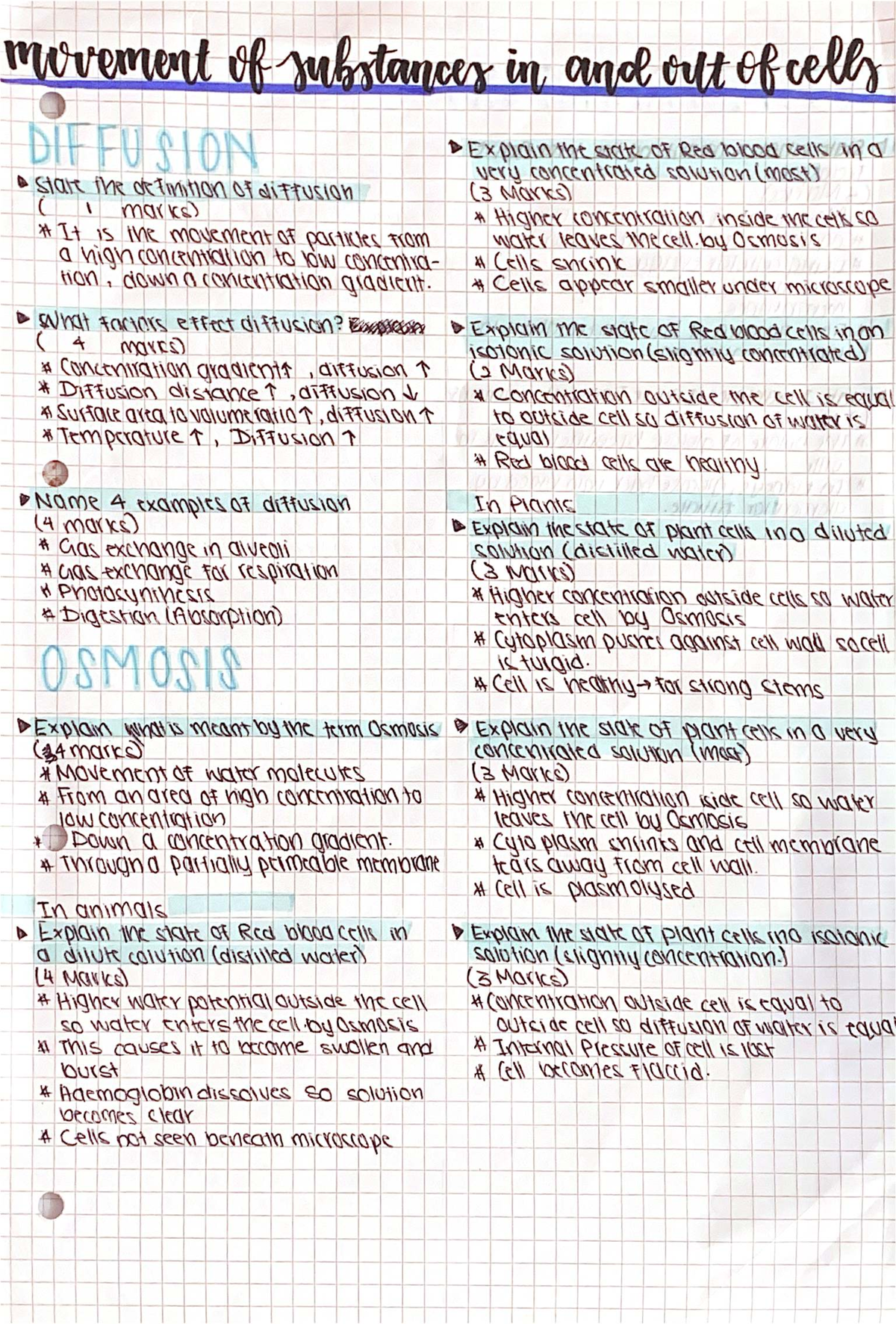 Movement of Substances in and out of Cells: Diffusion & Osmosis - Studocu