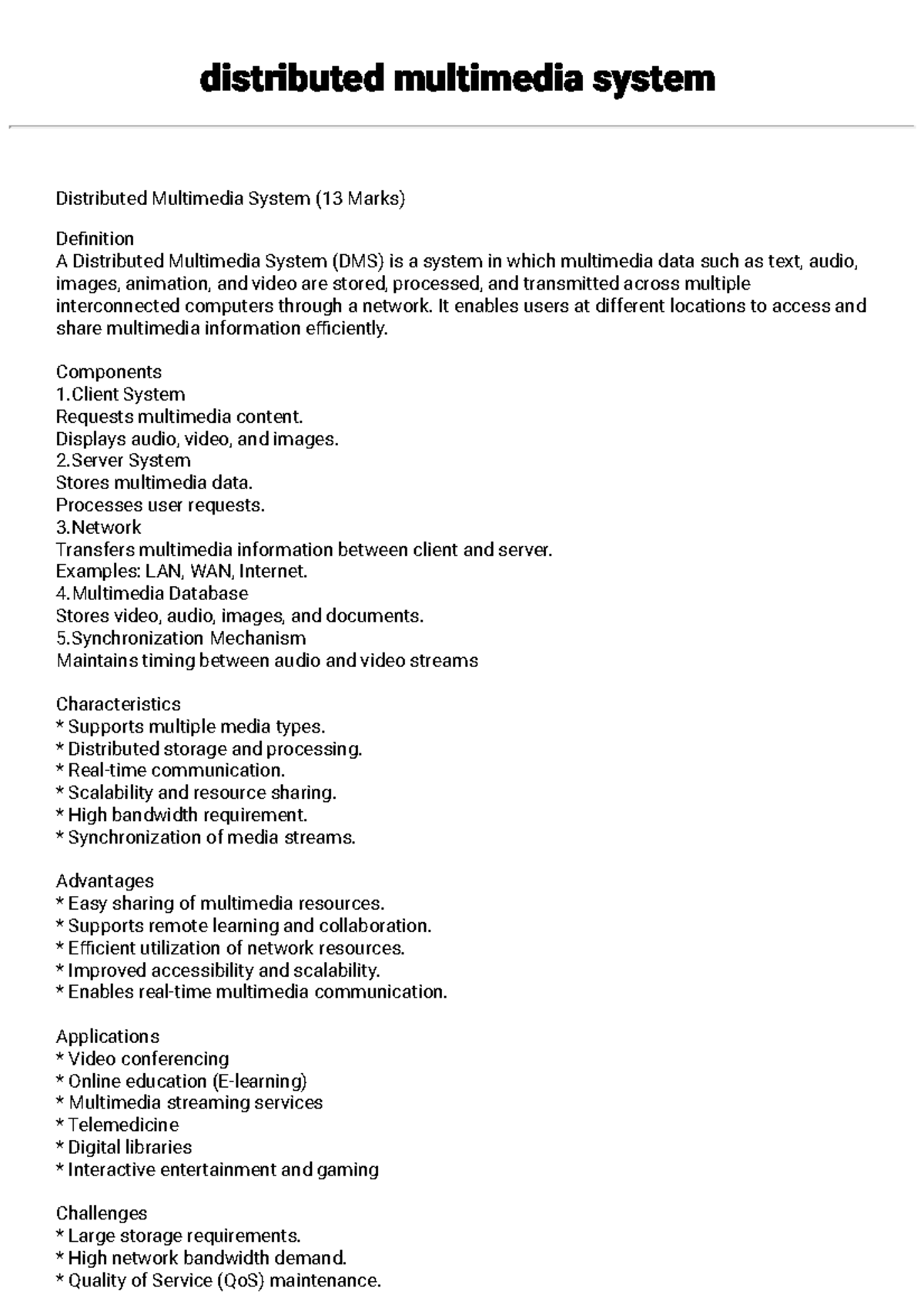DMS Overview: Definition, Components, and Applications (13 Marks) - Studocu