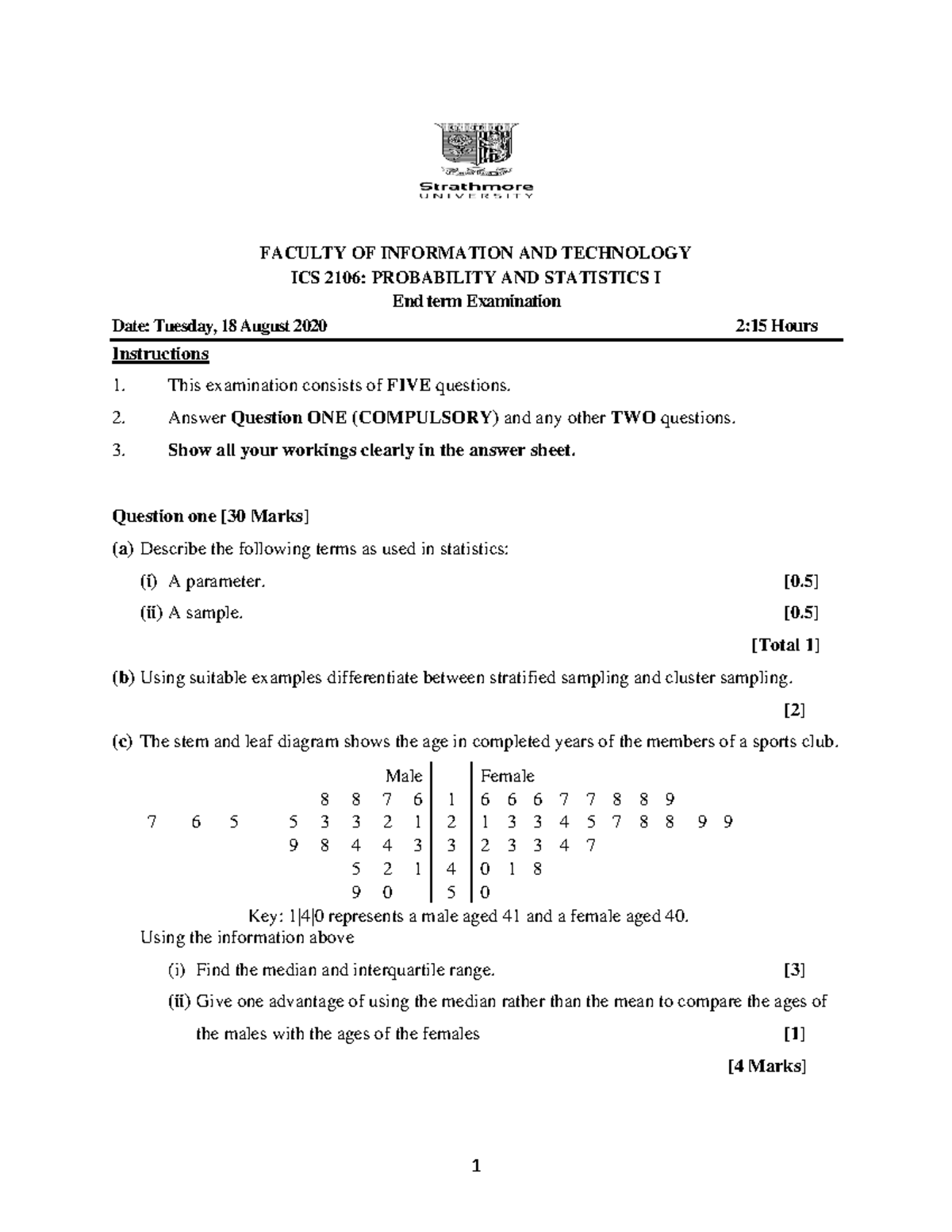 ICS 2106: Probability and Statistics I - End Term Exam Notes - Studocu