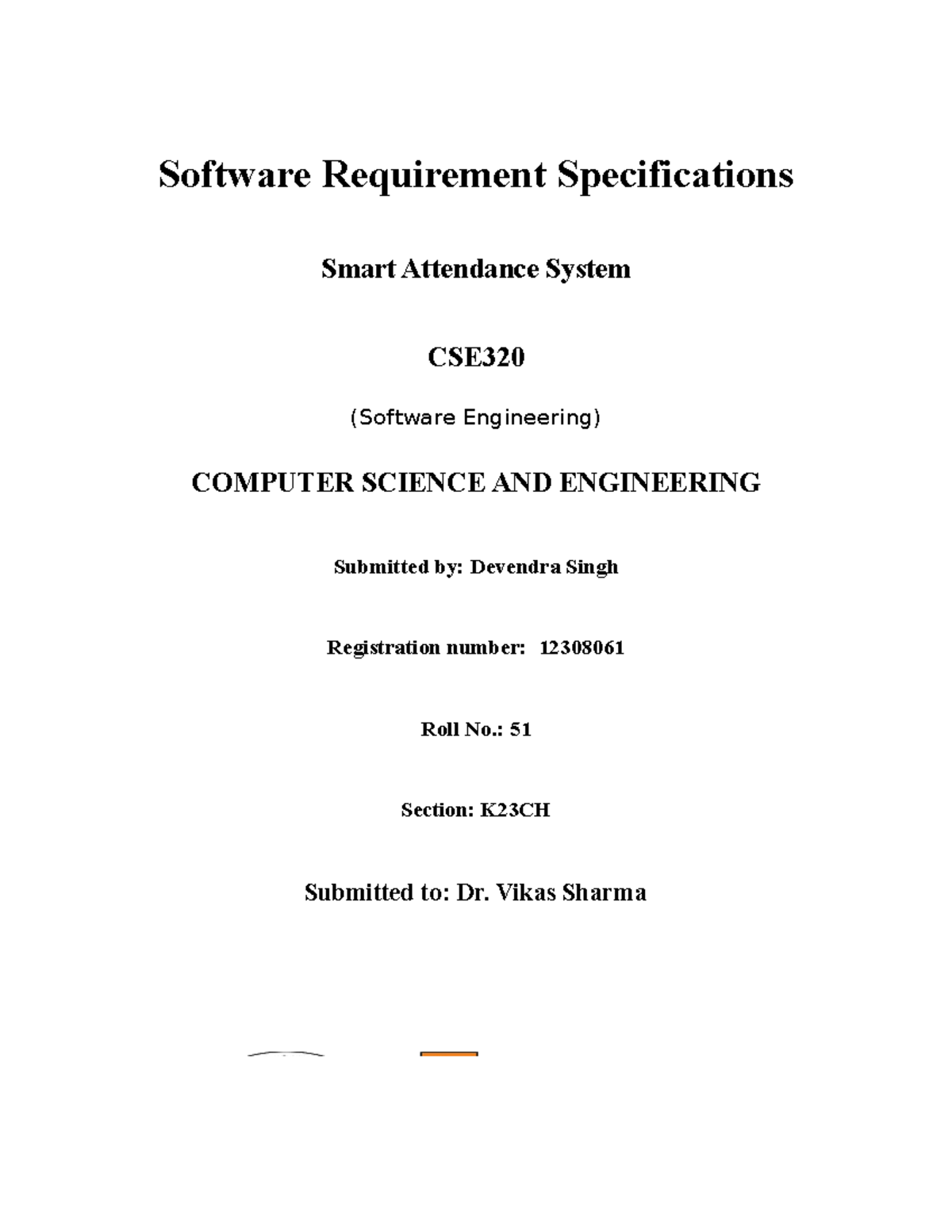 SRS for Smart Attendance System (CSE Software Engineering) - Studocu