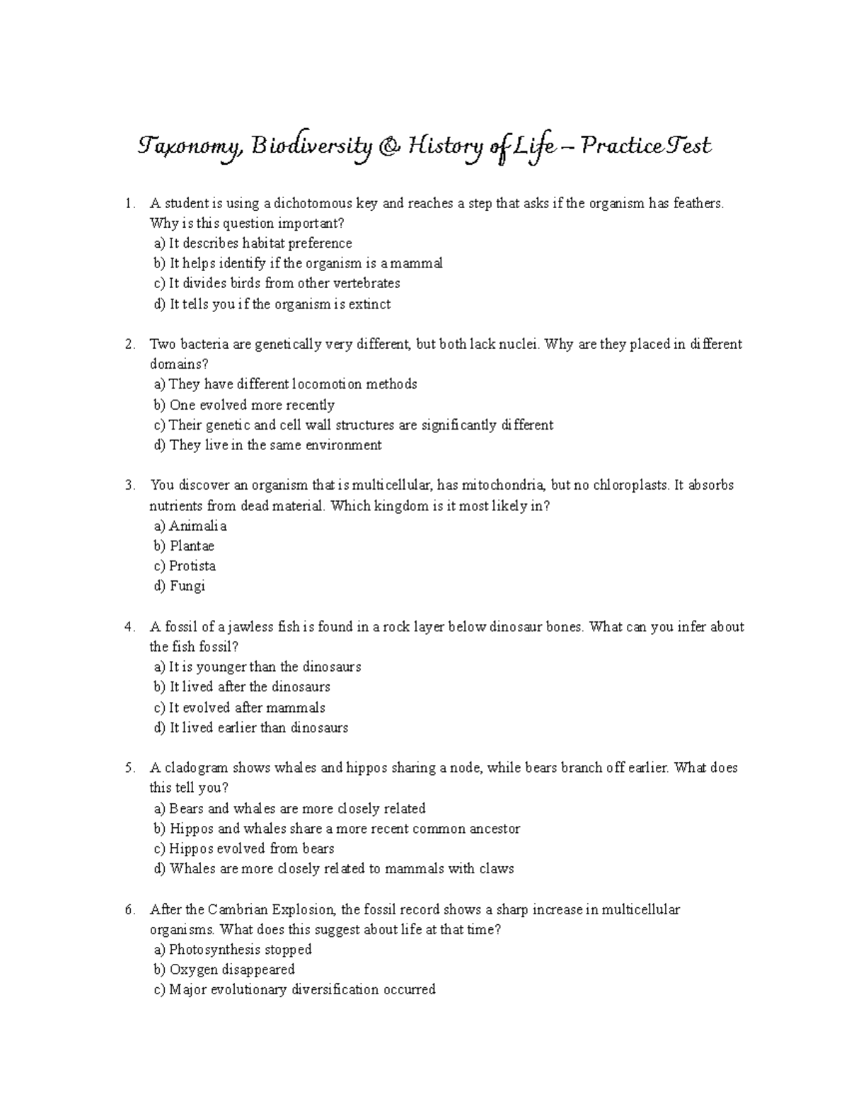 Bio-Classification Practice Test: Taxonomy & Biodiversity Insights ...