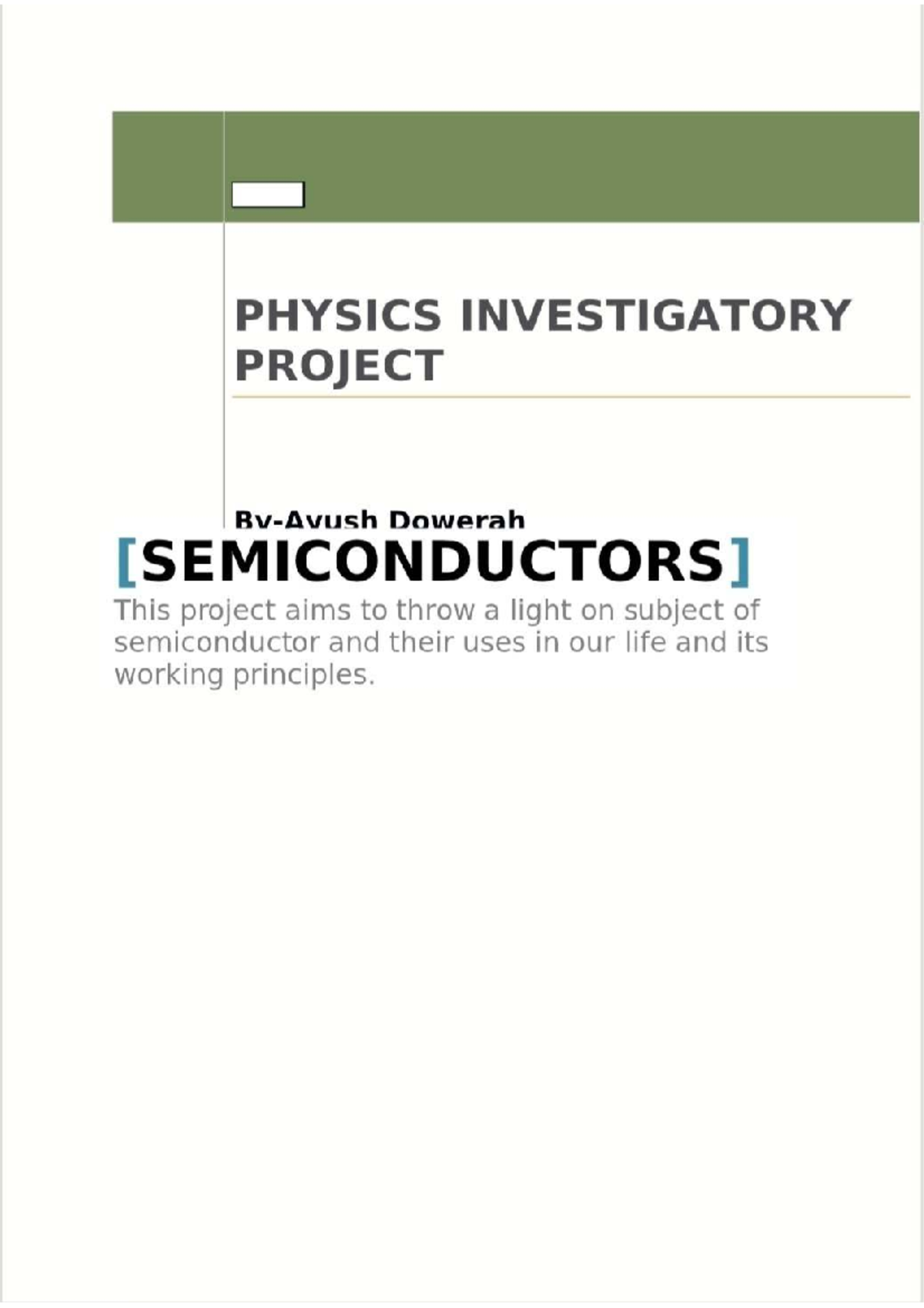 PHYSICS 101: Investigatory Project on Semiconductors and Their Applications - Studocu