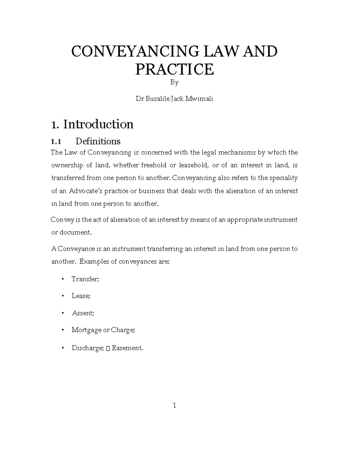Conveyancing Law Notes - CLS226: Definitions, Systems, and Procedures ...