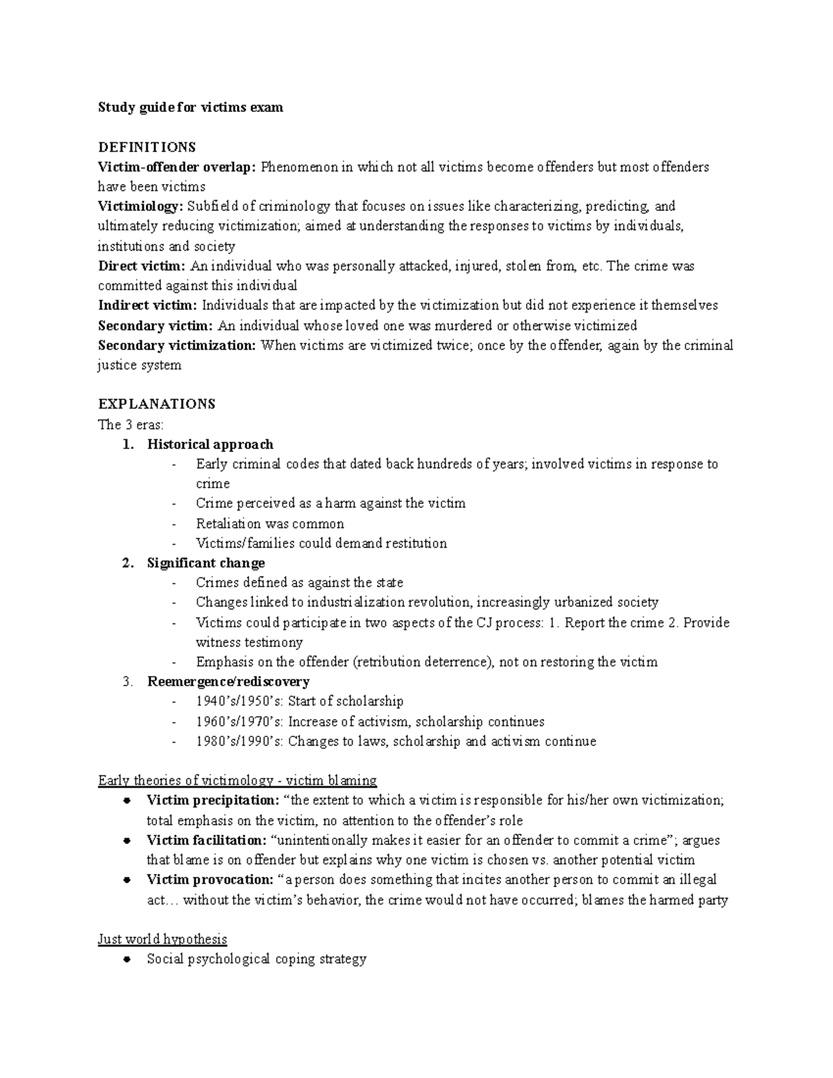 Victimology Study Guide for Exam: Key Concepts & Definitions - Studocu