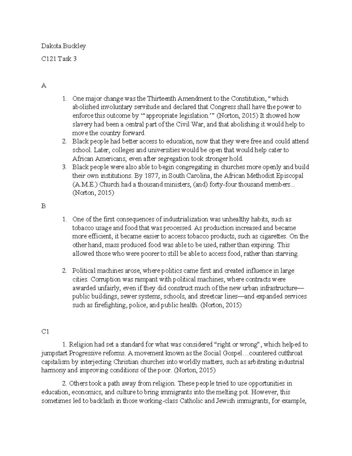 Survey US History C121 Task 3: Key Amendments & Social Changes - Studocu