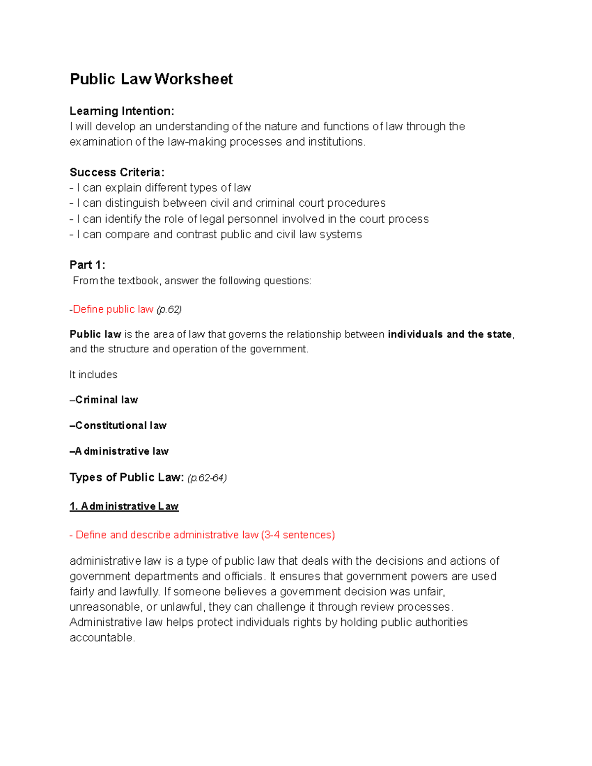 Public Law Worksheet: Understanding Types & Case Studies (PLW 101 ...