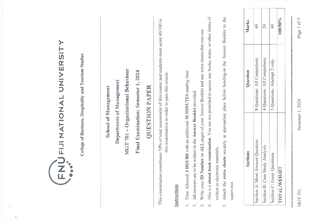 MGT 701 - Short Answer Questions on Employee Motivation and Leadership ...