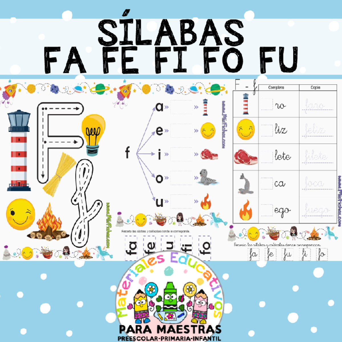 Fichas para trabajar sílabas Fa, Fe, Fi, Fo, Fu - Materiales para ...