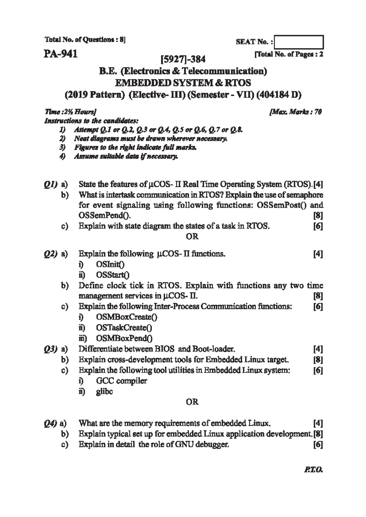 Electronics & Telecommunications: Embedded System RTOS Notes (404184 D ...