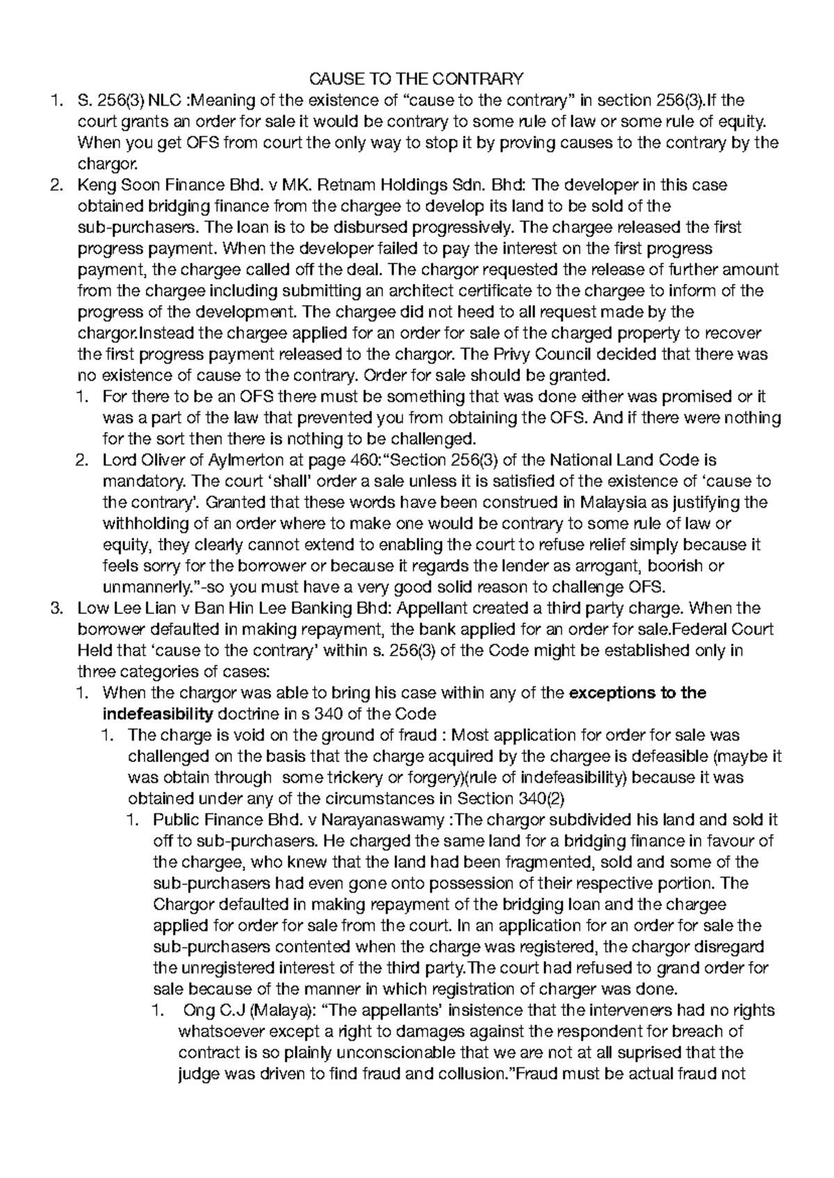 Understanding Cause to the Contrary in Land Law II - Studocu