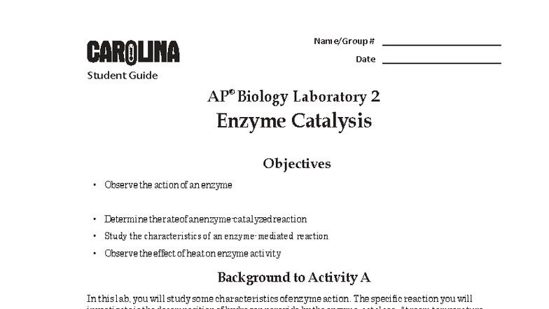Biology Lab 2: Enzyme Catalysis & Reaction Rates Guide - Studocu