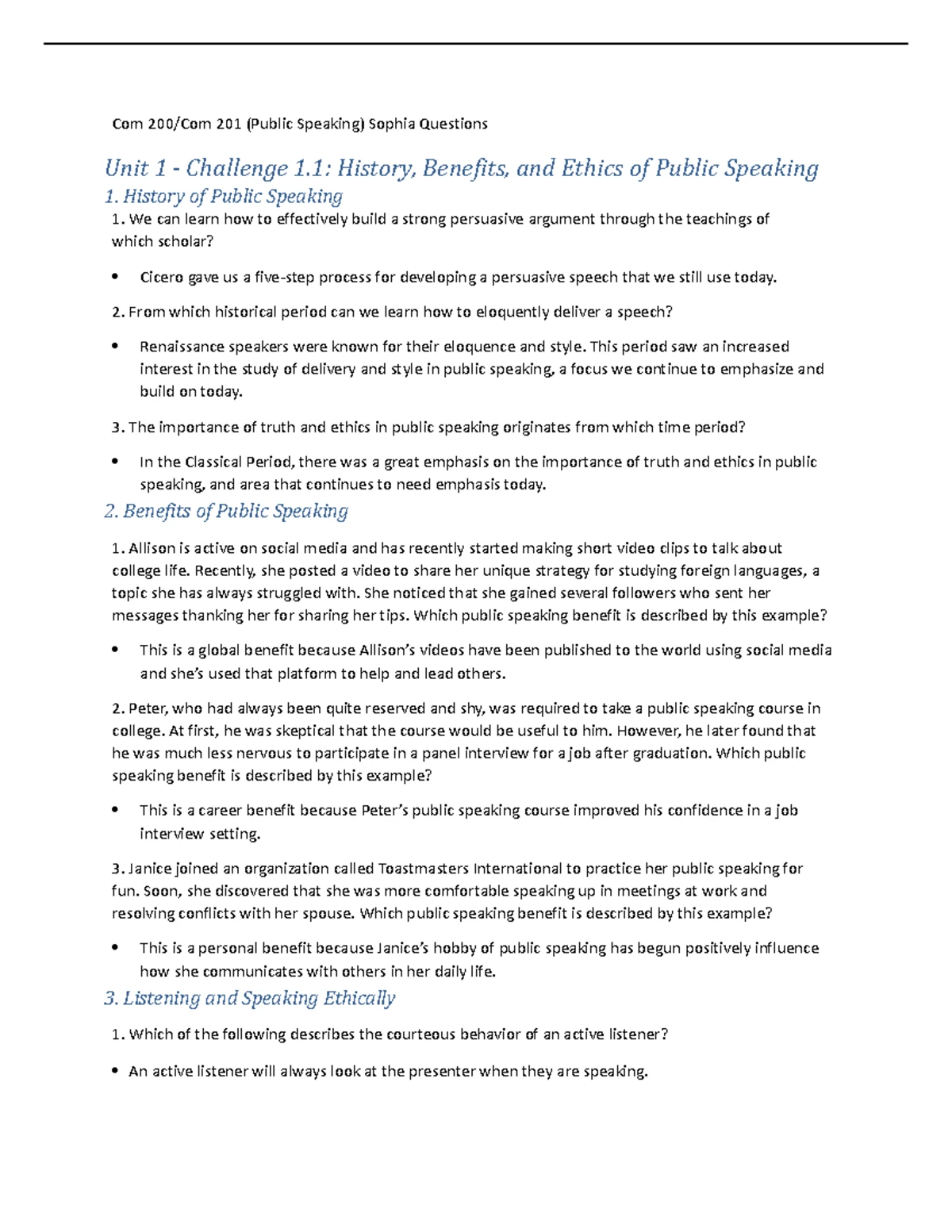 Sophia Public Speaking Unit 3 Milestone 3 Study Guide - Studocu