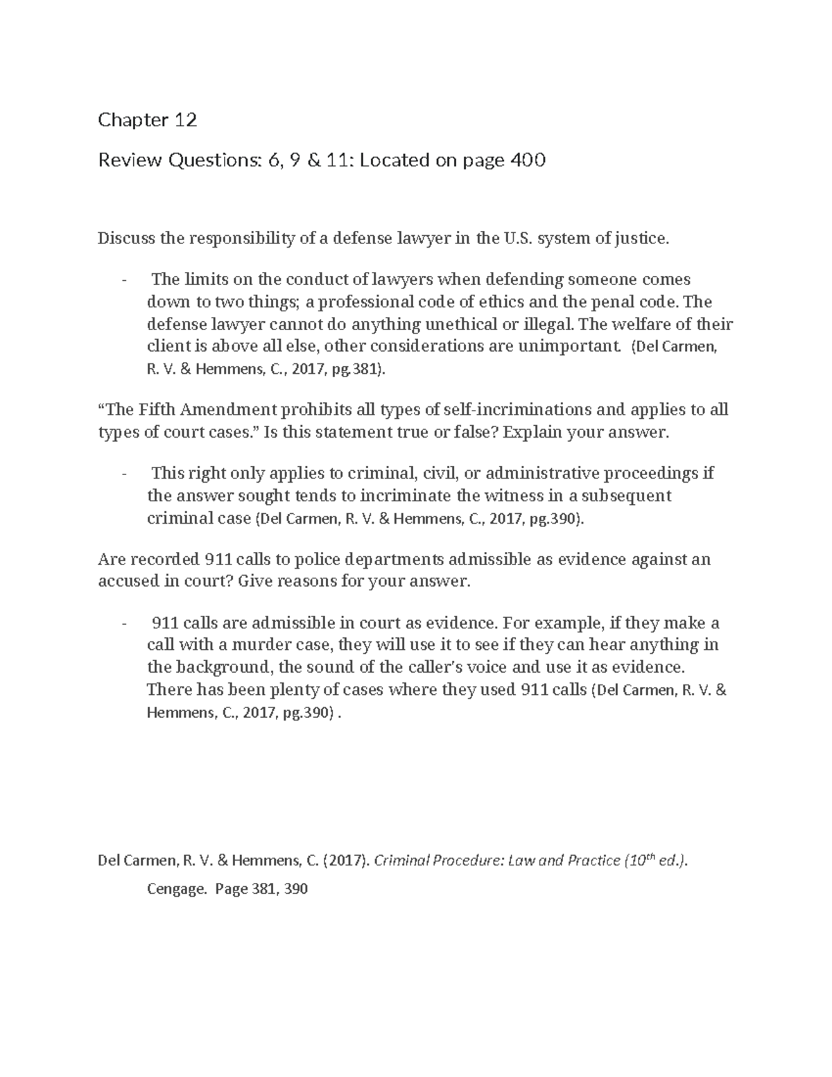 CJL Module 6 pt 2 - assignment - Chapter 12 Review Questions: 6, 9 & 11 ...