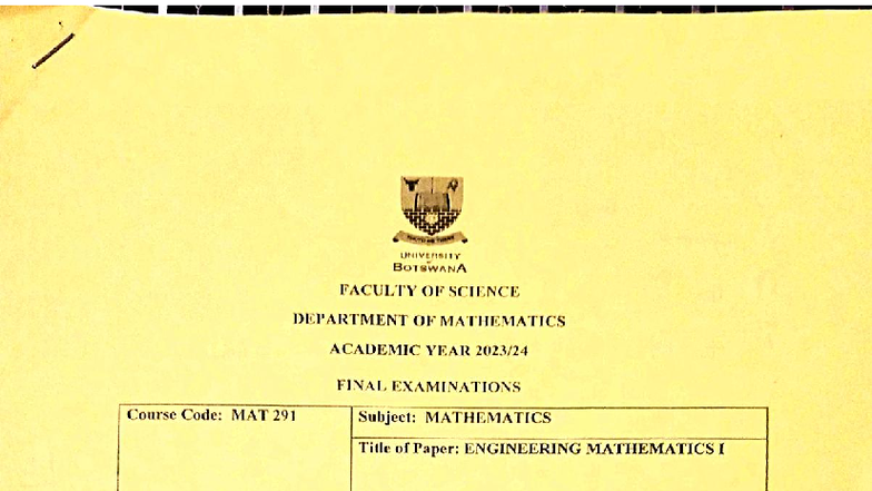 MAT 291 FINAL EXAM 2023 - ENGINEERING MATHEMATICS I - Studocu