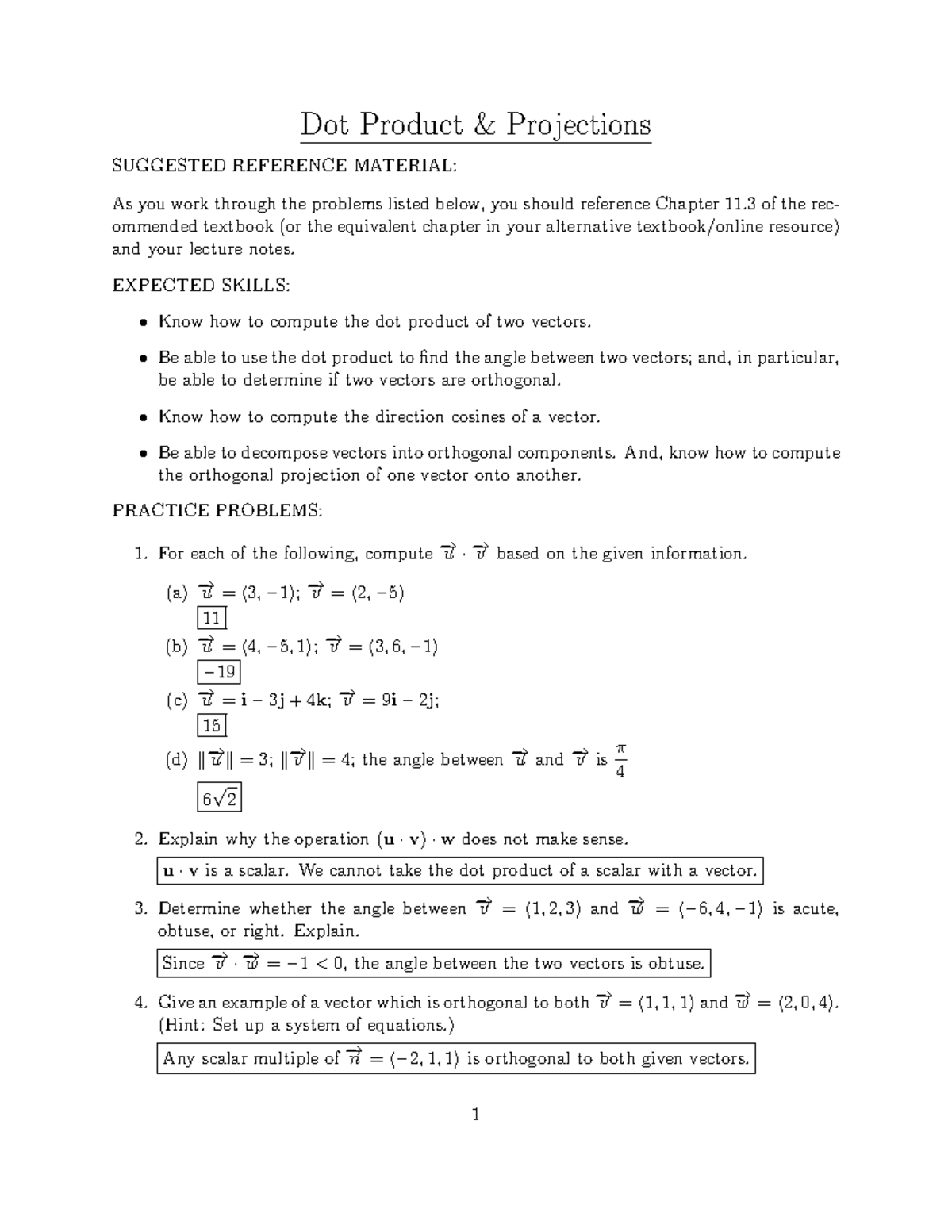 Homework 11: Dot Product and Vector Projections - Studocu