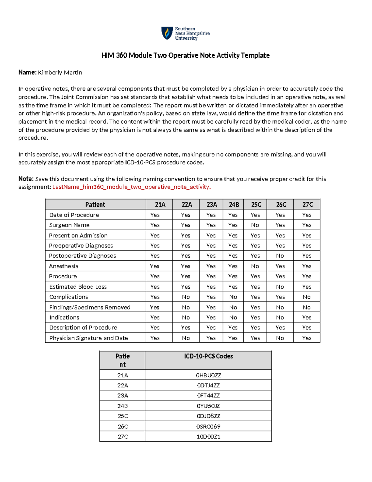 HIM360 Module Two Operative Note Activity & Coding Guidelines - Studocu