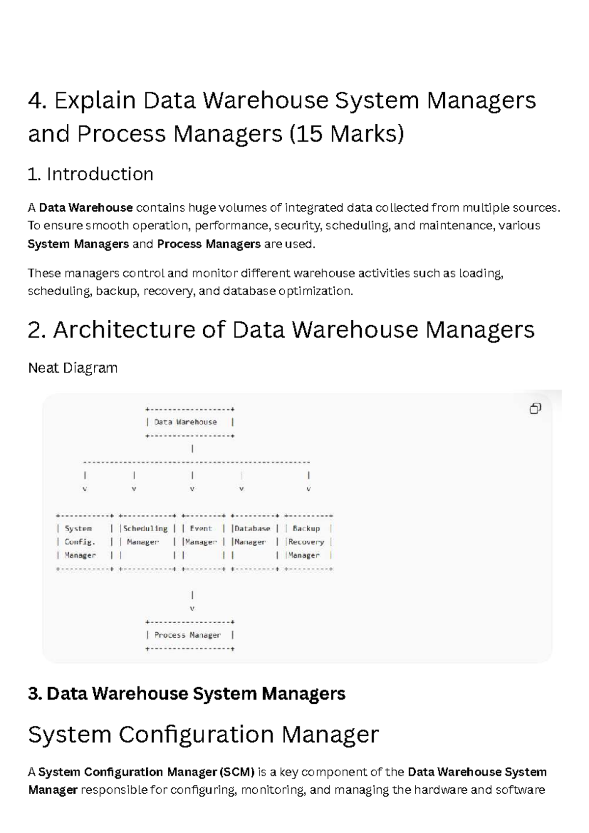 3. Data Warehouse System Managers Overview and Functions (15 Marks ...