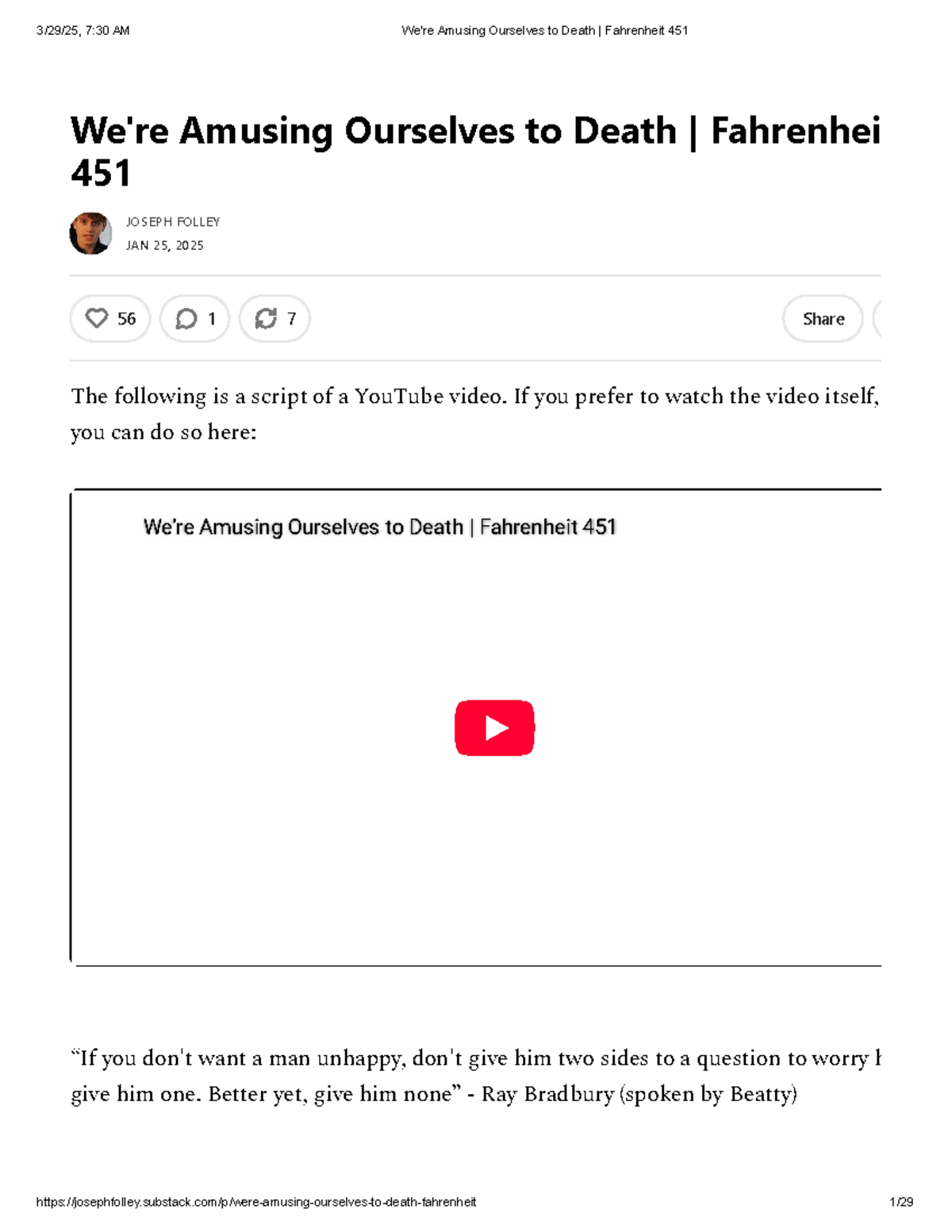 We're Amusing Ourselves to Death: Analysis of Fahrenheit 451 Themes ...