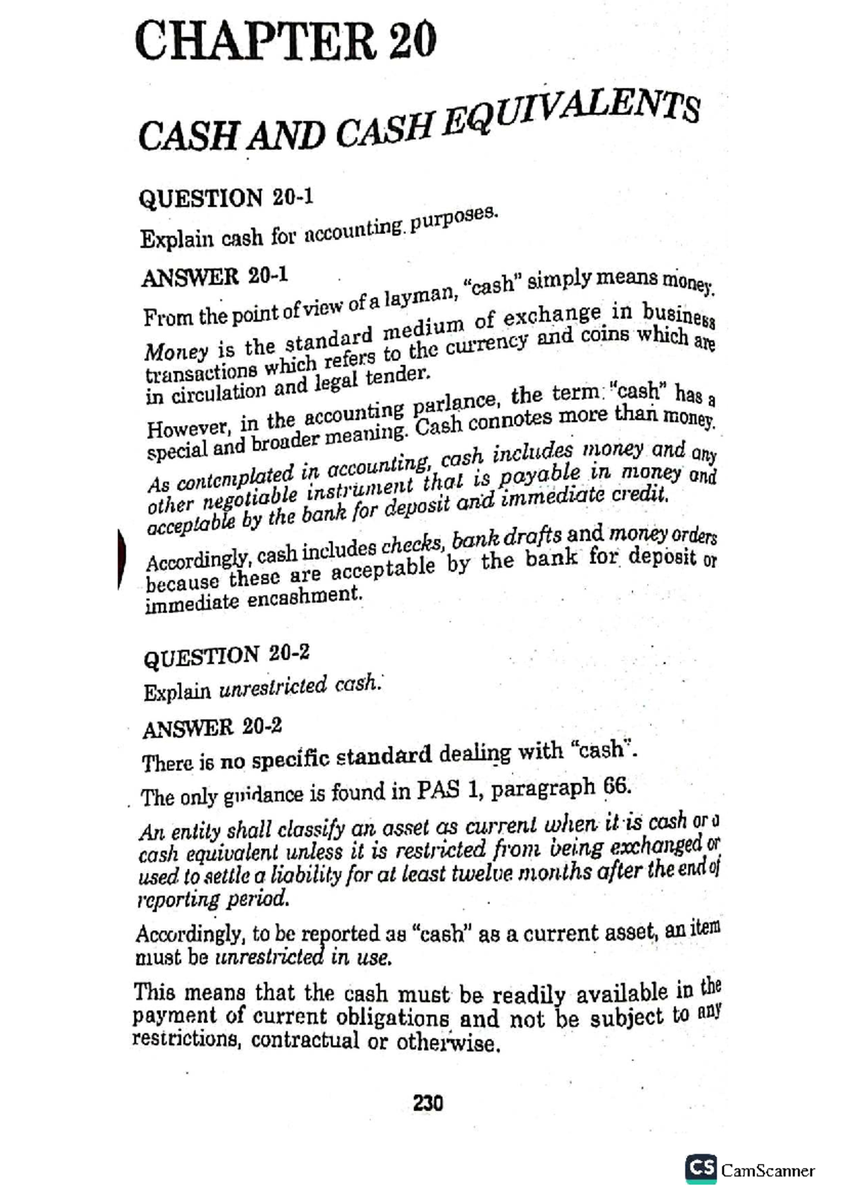 CHAPTER 20: CASH AND CASH EQUIVALENTS - KEY CONCEPTS AND DEFINITIONS ...