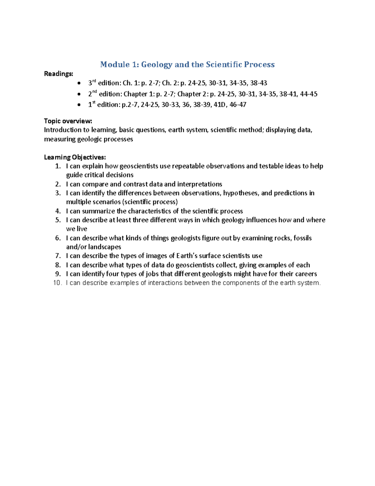Module 1 Learning Objectives - Module 1: Geology and the Scientific ...