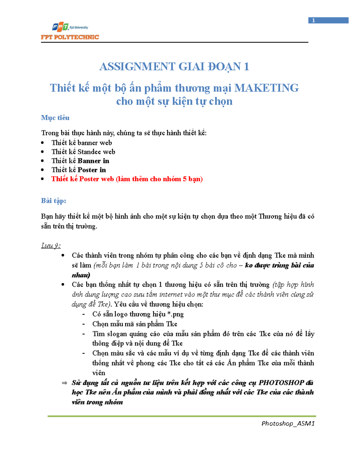 ASM 1 - ASM CUỐI MÔN PHOTOSHOP FPT - ASSIGNMENT GIAI ĐOẠN 1 Thiết kế ...