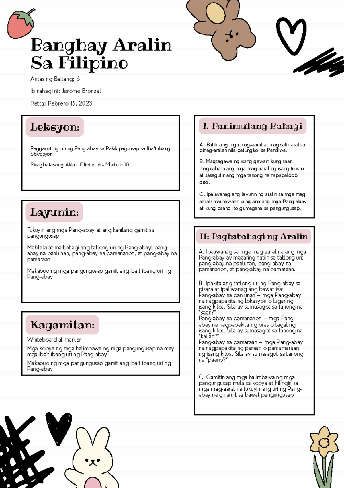 Banghay Aralin sa Filipino (Pang-abay) - Banghay Aralin Sa Filipino ...