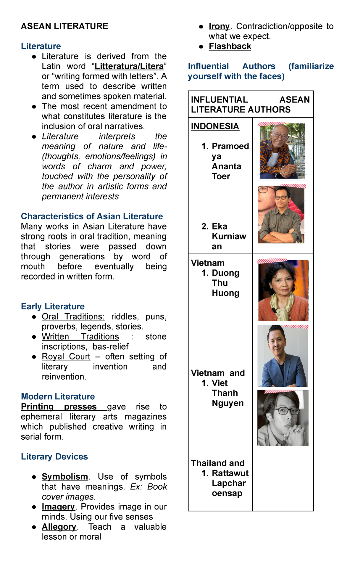 Asean - ASEAN LITERATURE Literature Literature is derived from the ...