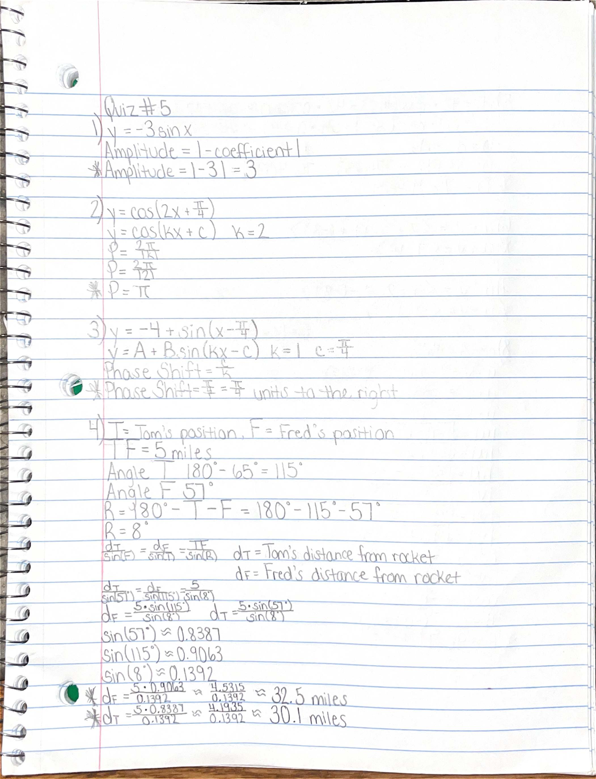 Precalculus Quiz 3: Amplitude, Phase Shift, and Trigonometric Functions ...