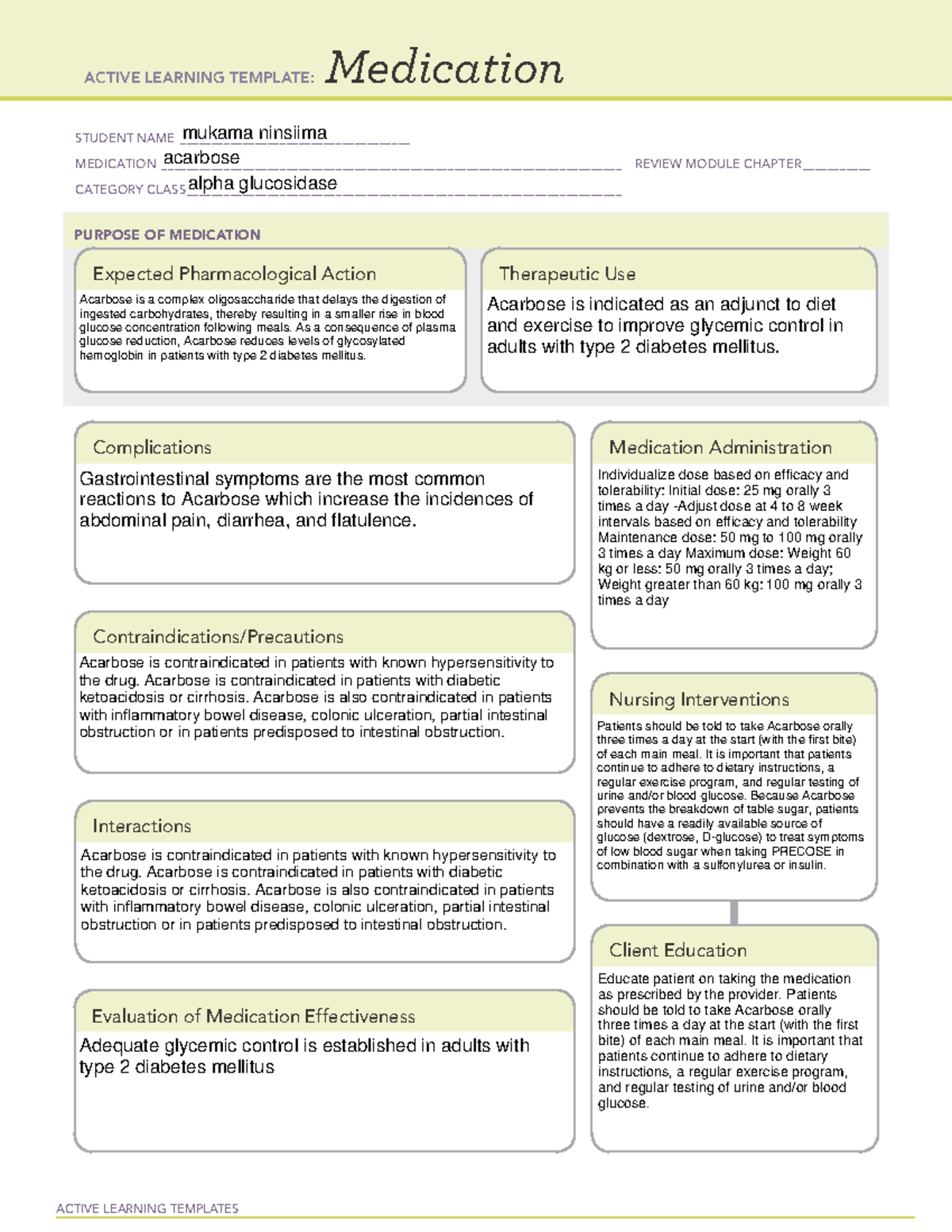 Acarbose Medication Learning Template: Key Information & Guidelines ...