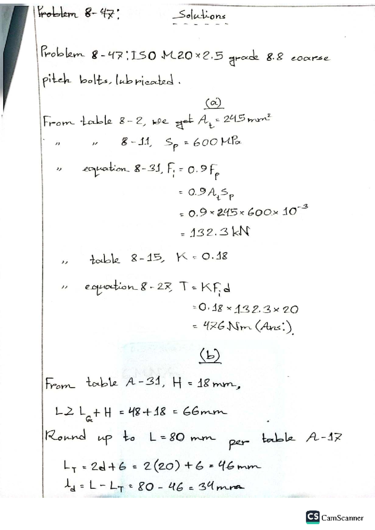 Design Solution for Problem M20 x 2.5 Grade 8.8 Coarse Pitch Bolts ...