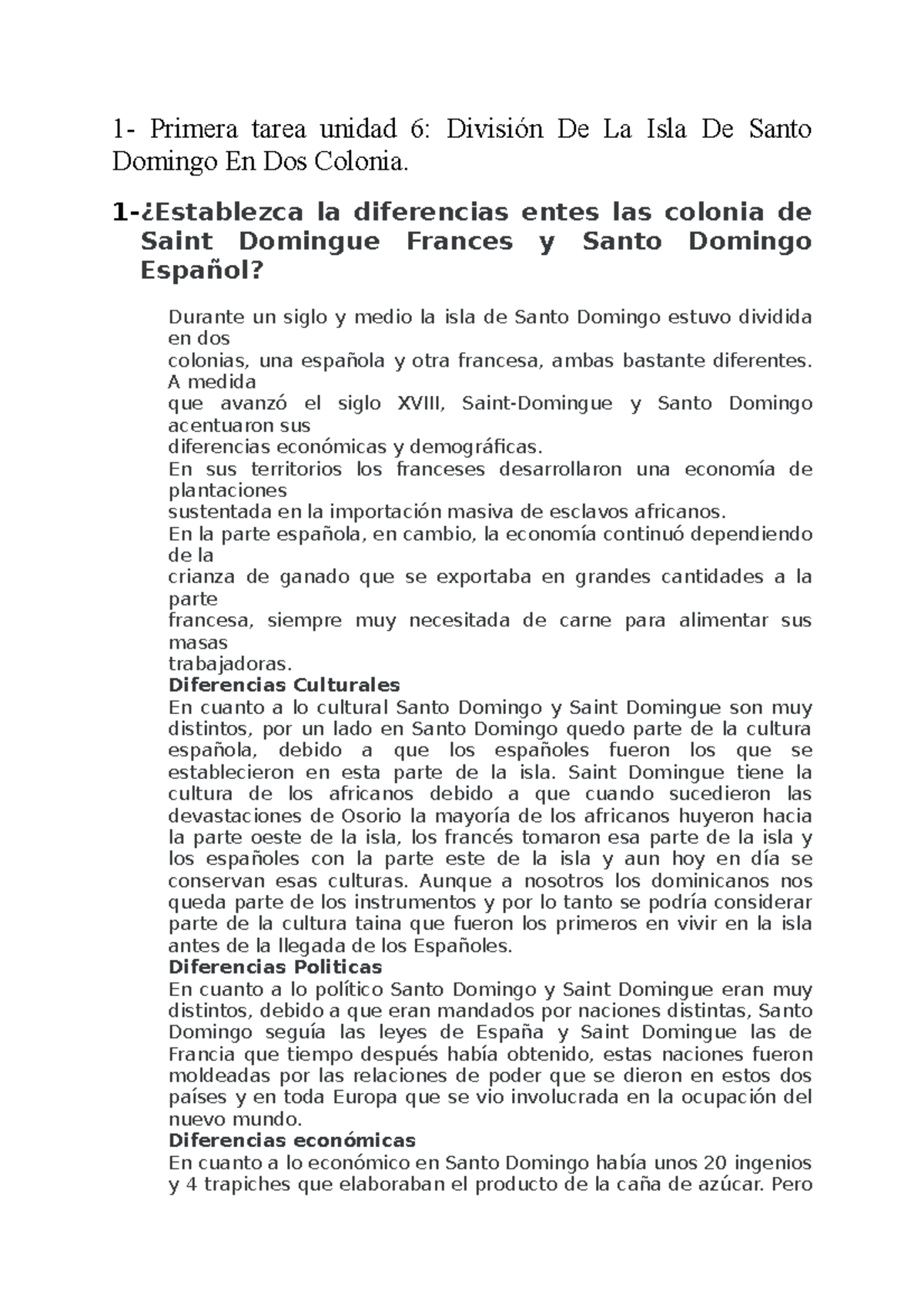 División de la isla de santo domingo en dos colonias - 1- Primera tarea unidad 6: División De La ...