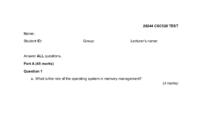 20244 CSC520 Final Exam - Operating Systems Concepts and Questions ...