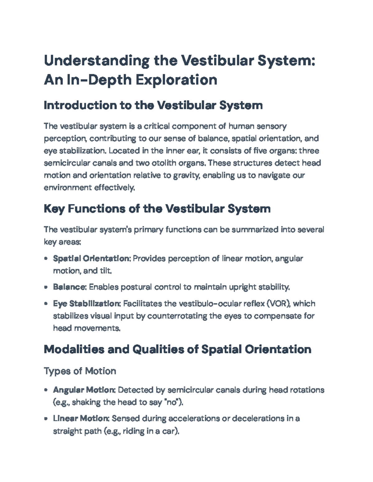 Understanding the Vestibular System: Key Functions and Mechanisms ...
