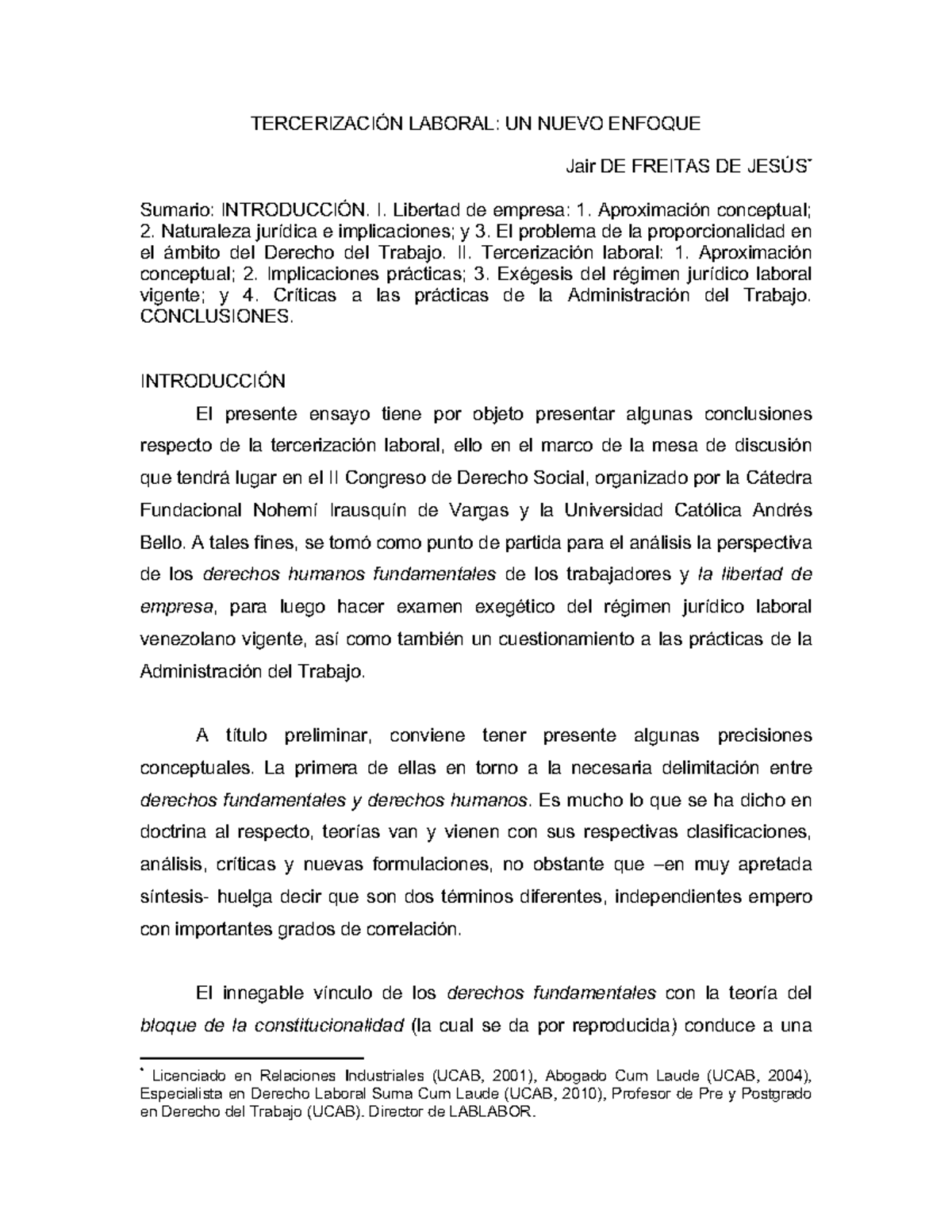 Tercerización Laboral: Un Enfoque Crítico en el Derecho del Trabajo - Studocu